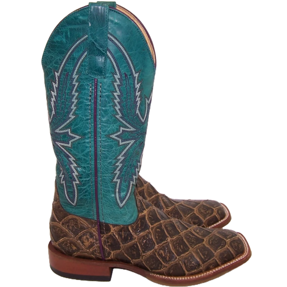Macie Bean Ladies Reely Good Time Brown & Turquoise Square Toe Boots M