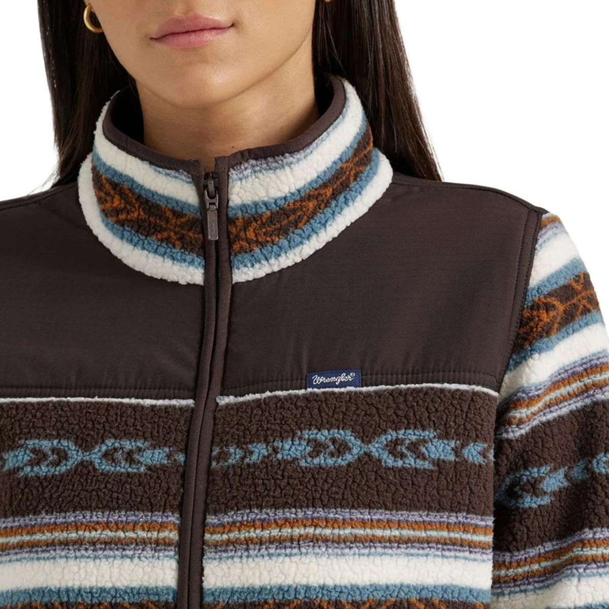 Wrangler Retro Ladies Aztec Western Brown & White Sherpa Jacket 112356
