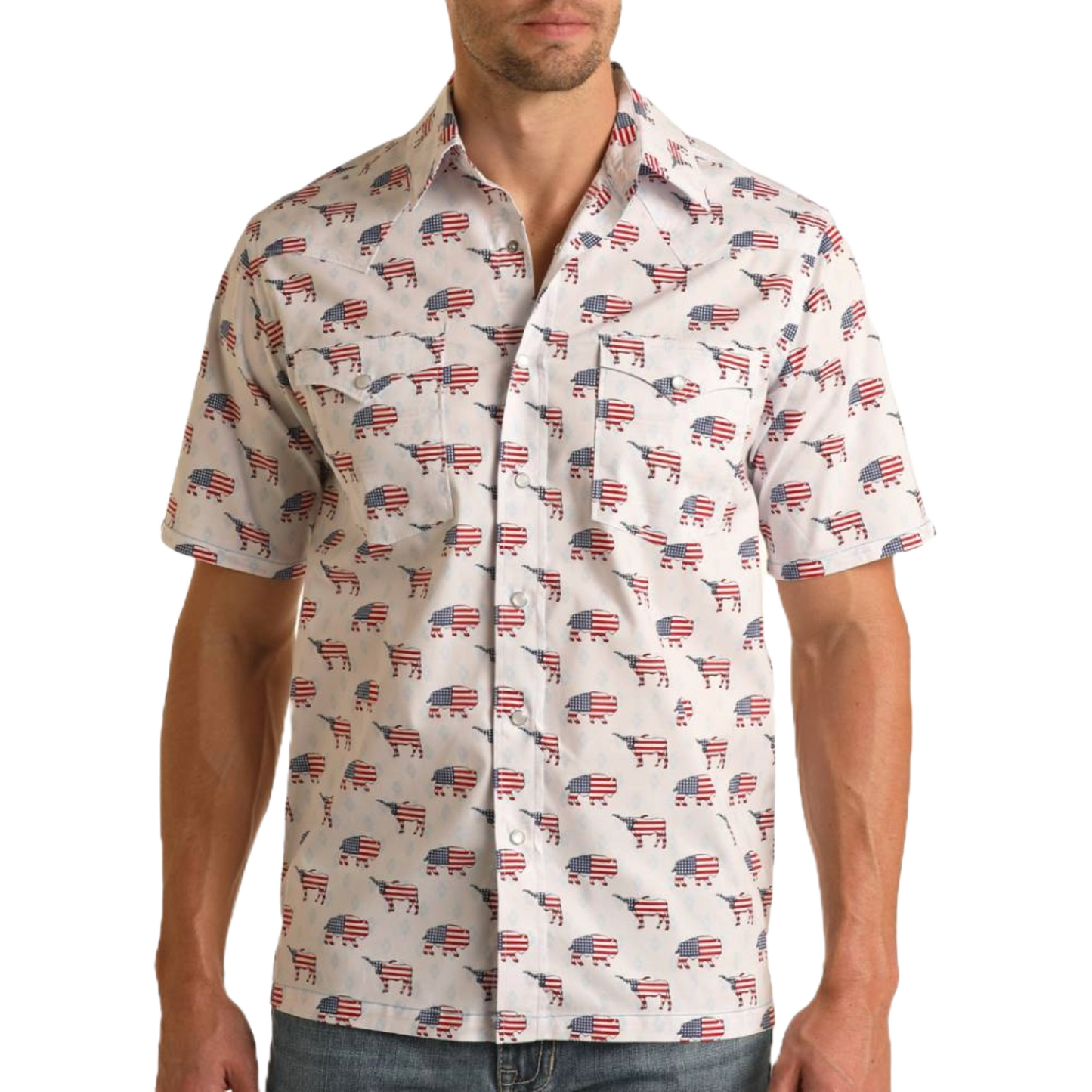 Panhandle Men's American Flag Graphic Button Down Shirt RMN3S03851 ...