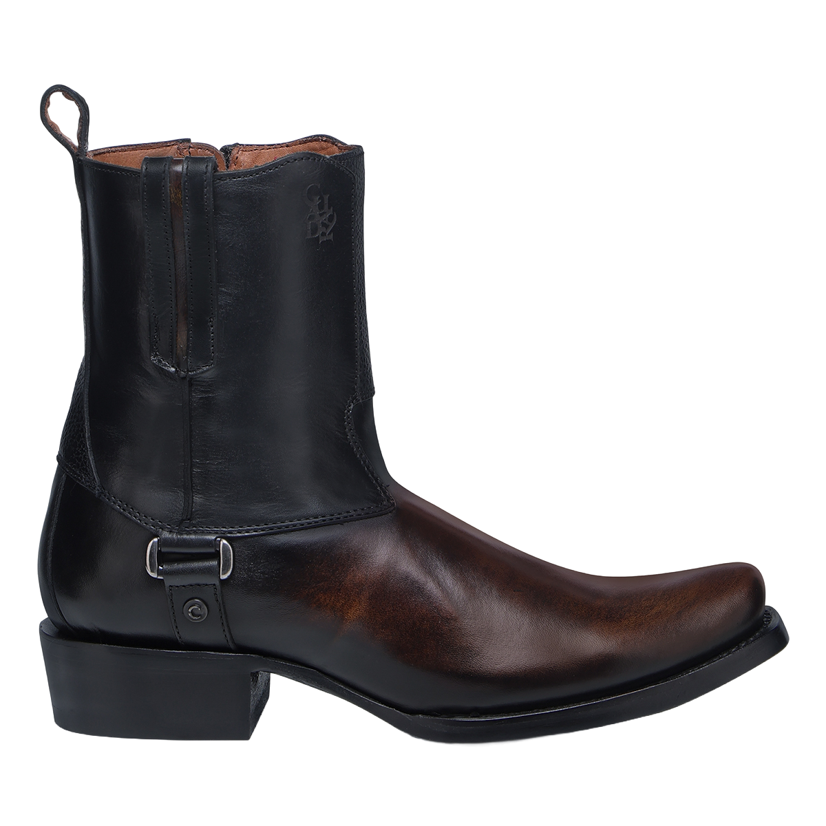 Cuadra Men's Black & Honey Laser Zipper Narrow Square Toe Boots CU937