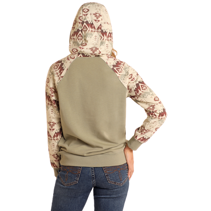 Rock & Roll Ladies Jade Aztec Contrast Sleeves Hoodie BW94T05251