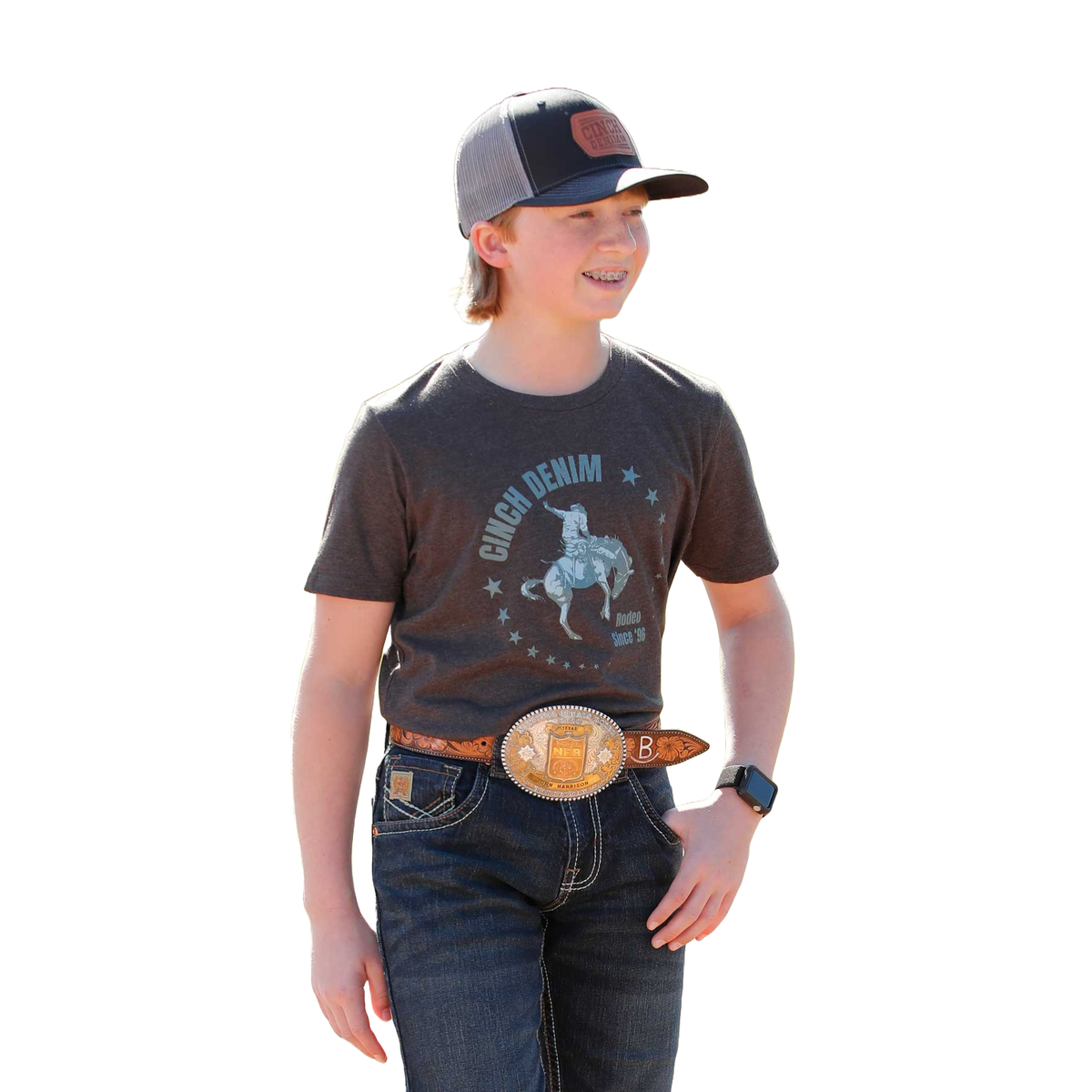 Cinch Youth Boy's Graphic Charcoal Grey Western T-Shirt MTT7670158