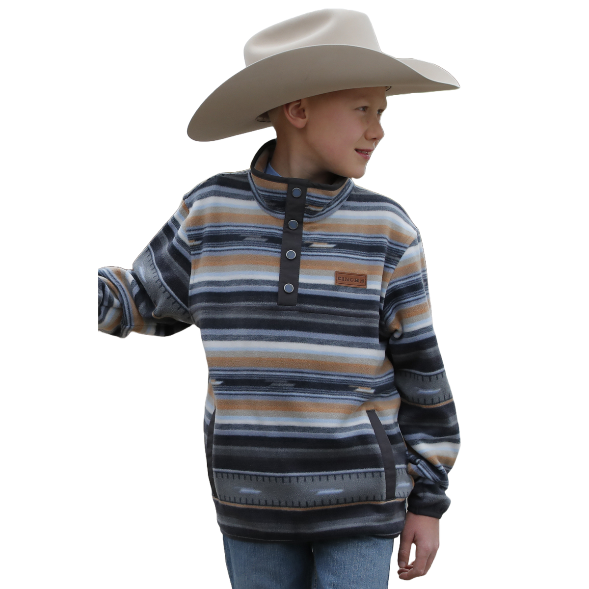 Cinch Youth Boy's Western Striped Black Polar Fleece Pullover MWK75900