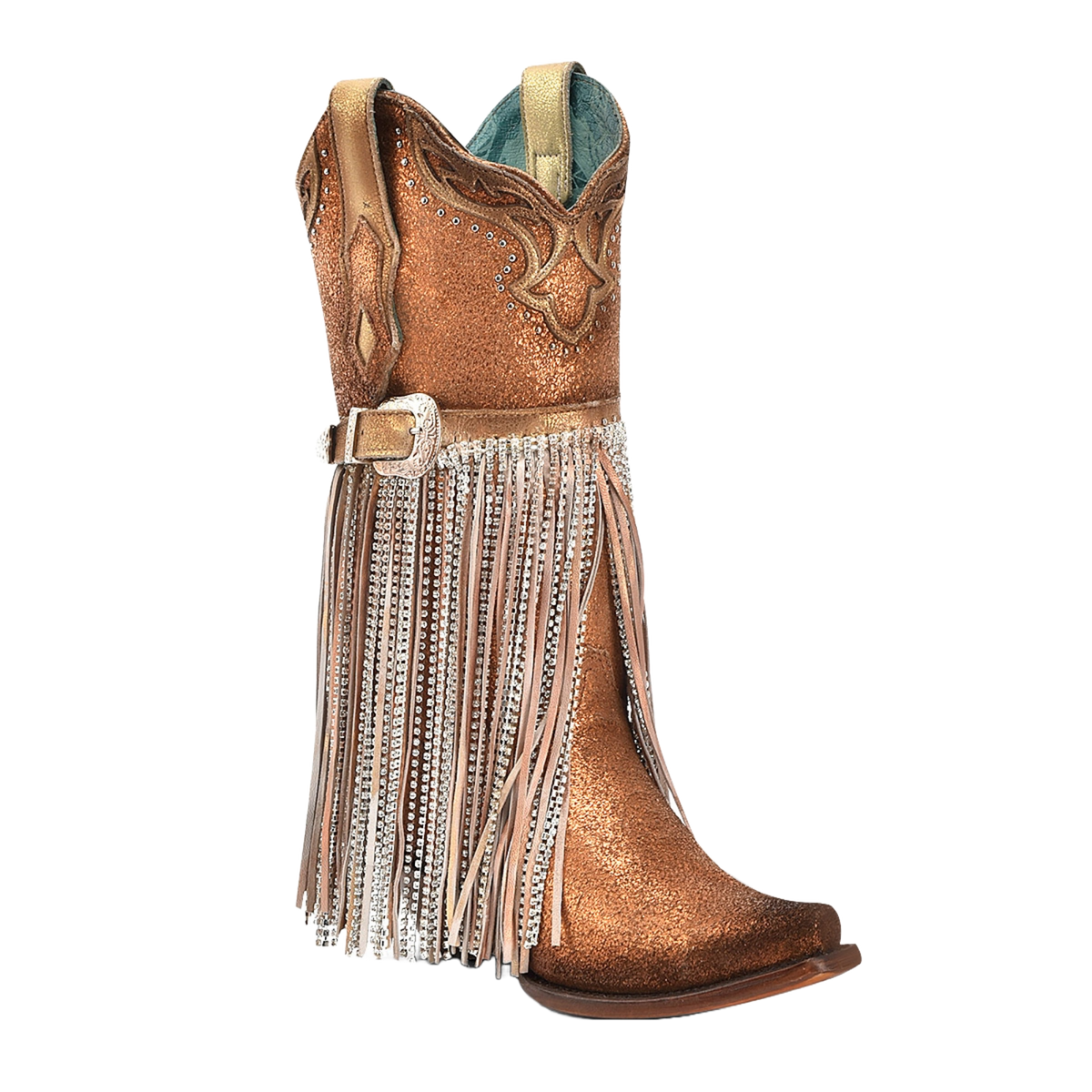Corral Ladies Overlay Bronze Metallic Harness Fringe Leather Boots A45