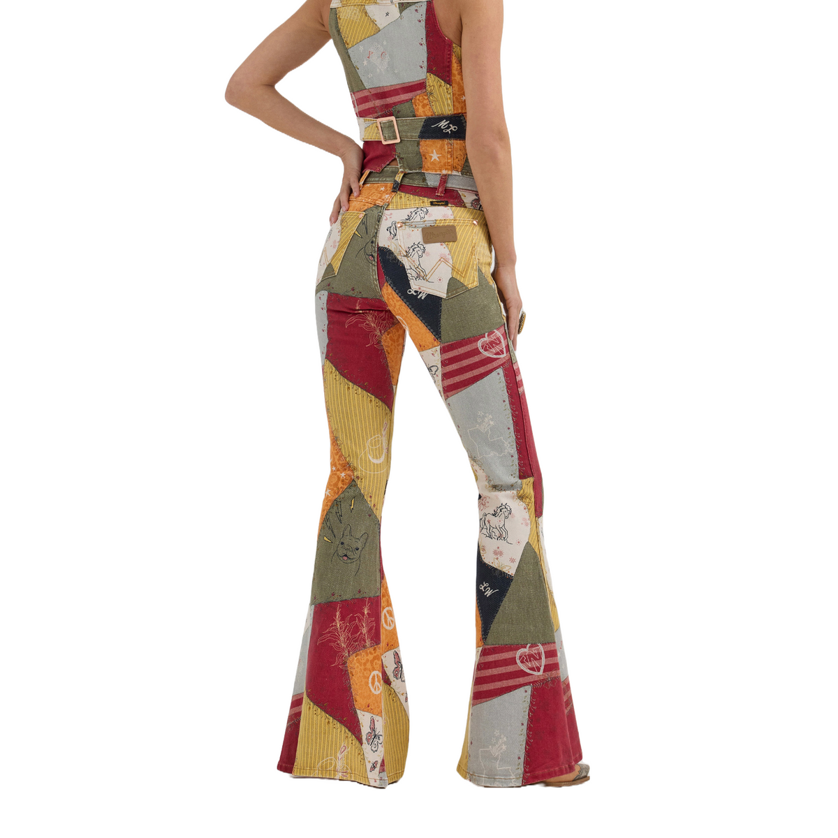 Wrangler Ladies Lainey Wilson Printed Patchwork Sundown Flare Jeans 11