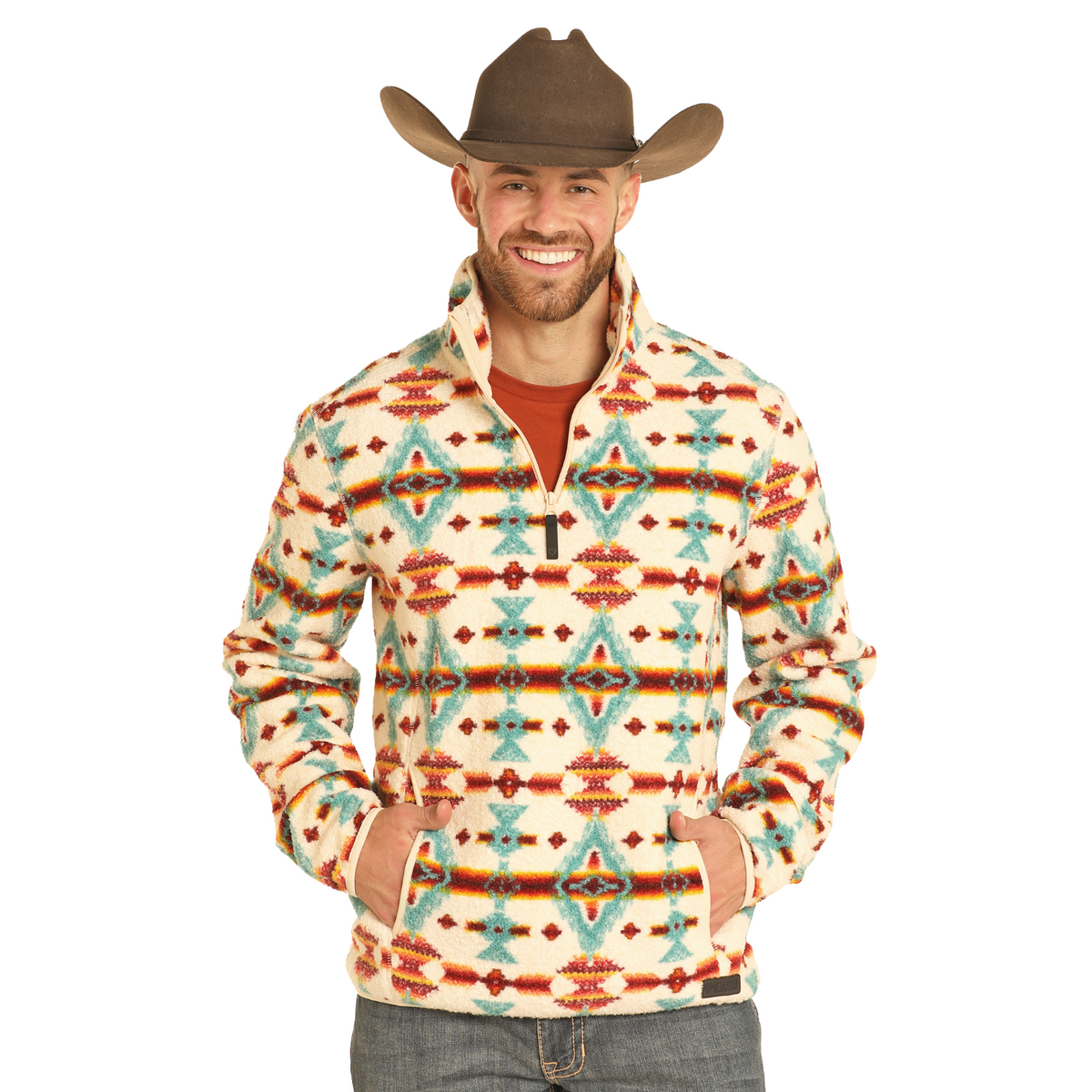 Rock & Roll Denim Men's Aztec Berber Natural Quarter Zip Pullover BM91