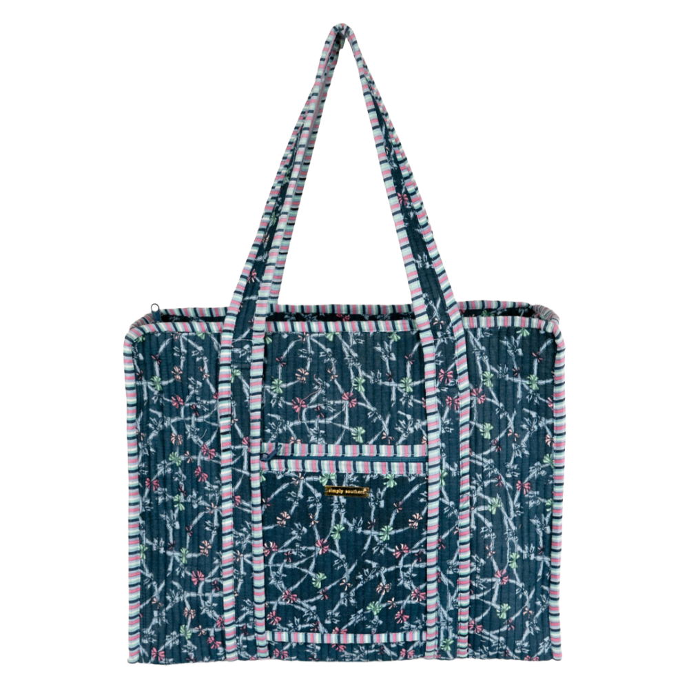 Simply Southern Blue Ribbon Quilted Tote Bag 0225-BAG-QLTD-TOTE-RBBN