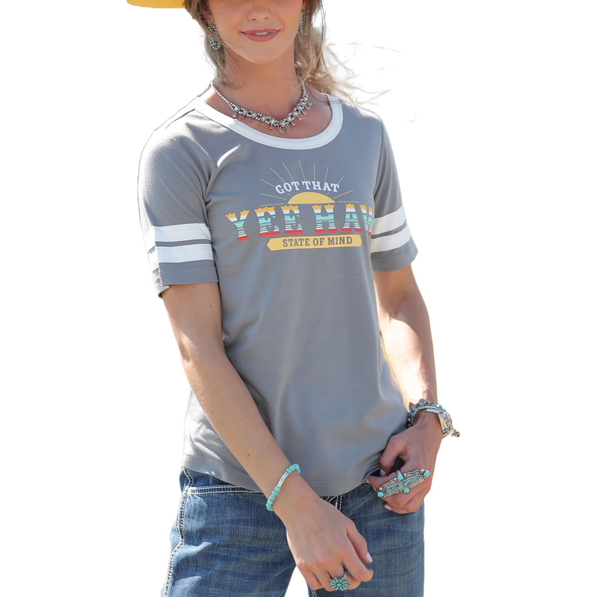 Cruel Denim® Ladies "Yee Haw" Grey Ringer T-Shirt CTK7277004