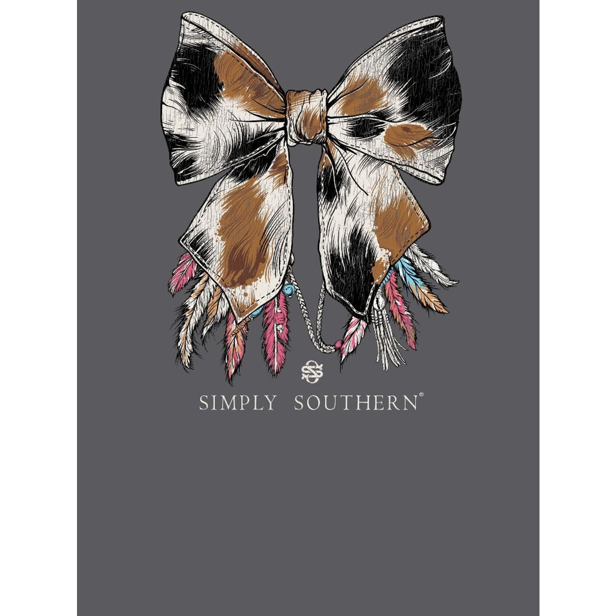 Simply Southern Ladies Dark Grey Cow Print Bow T-Shirt SS-COWBOW-WSHCO