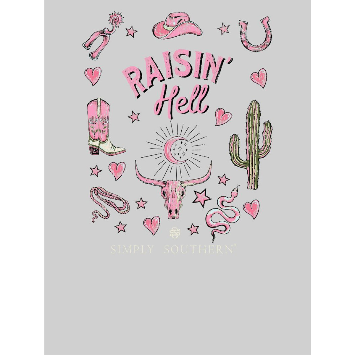Simply Southern Ladies Light Grey Raisin' Hell Western T-Shirt SS-RSN-