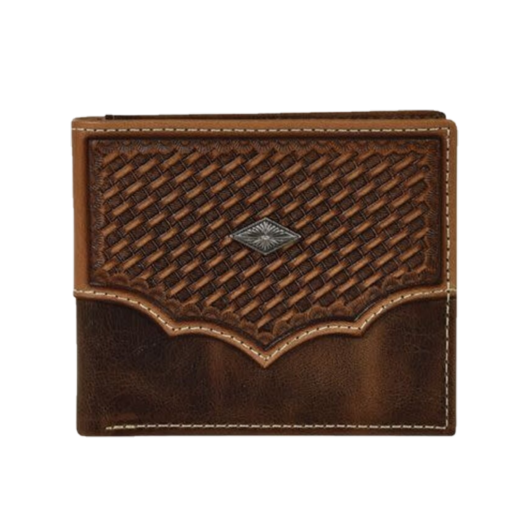 Justin Men's Back Pocket Brown Basket Weave Yoke Bifold Wallet 2030768