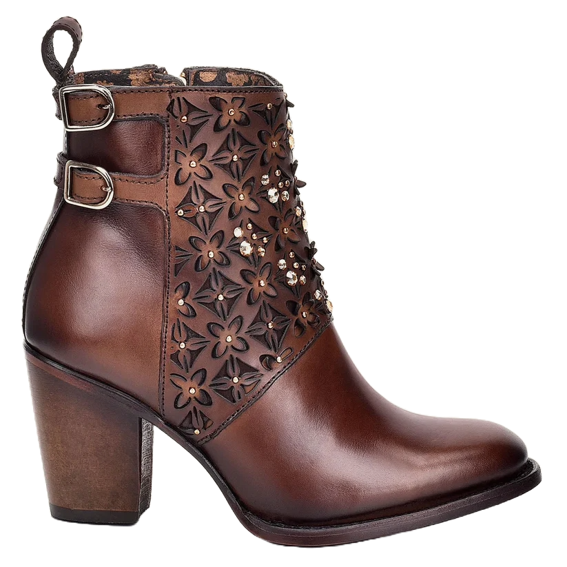 Cuadra Ladies Austrian Crystal Brown Leather Booties CU338