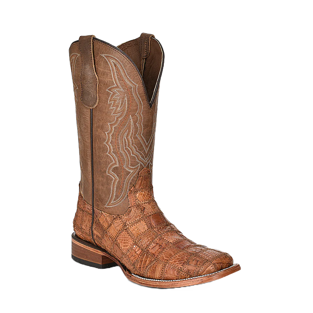 Circle G by Corral Men's Cognac Caiman Patchwork Wide Square Toe Boots