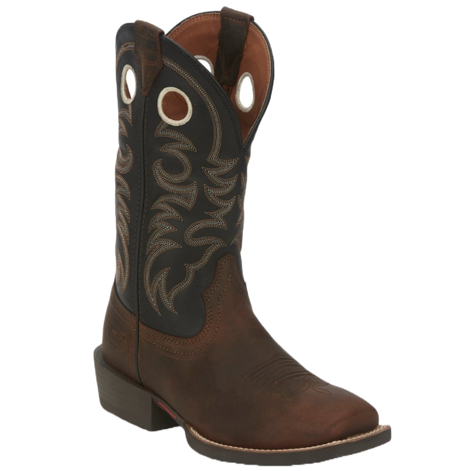 Justin Men's Roasted Black Water Buffalo Muley Wide Square Toe Boots S