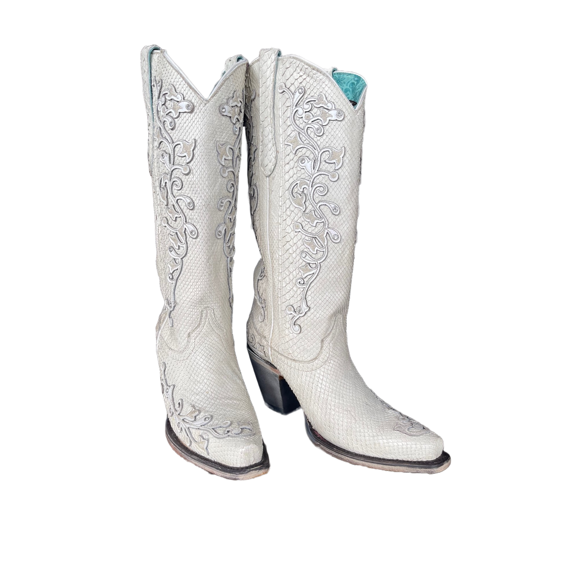 Corral Ladies "Anna" White Python Overlay & Embroidery Wedding Boots A